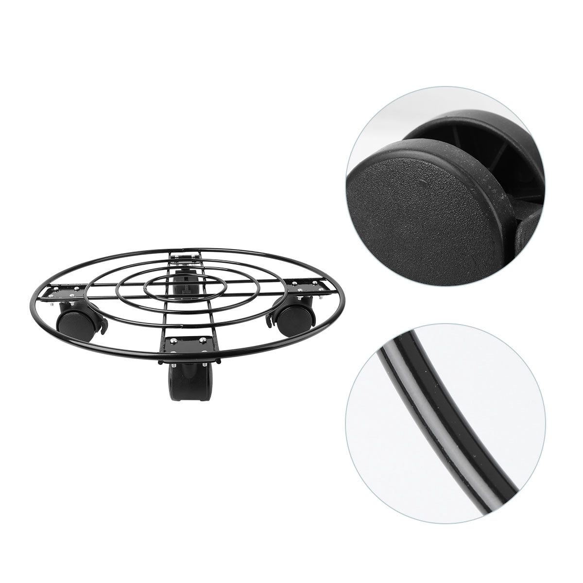 Luxshiny Movable Flower Pot Stand with Wheels Black Iron Planter Holder ...