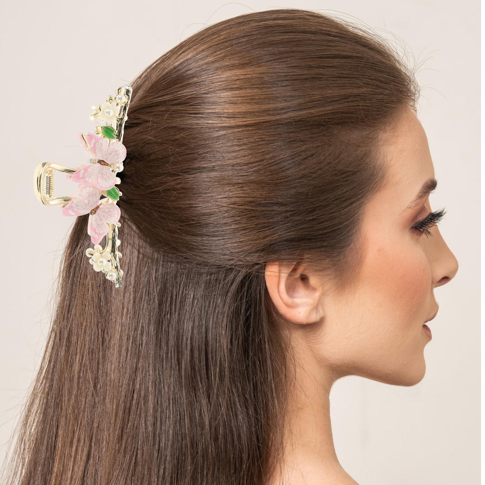 Luxshiny Pink Metal Butterfly Claw Clip for Thick Hair Elegant ...
