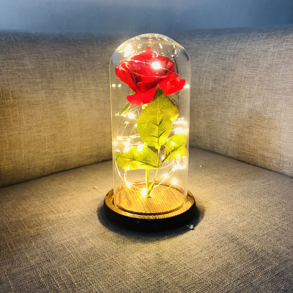 Luxshiny Rose LED Light Table Lamp with Glass Shade for Romantic ...