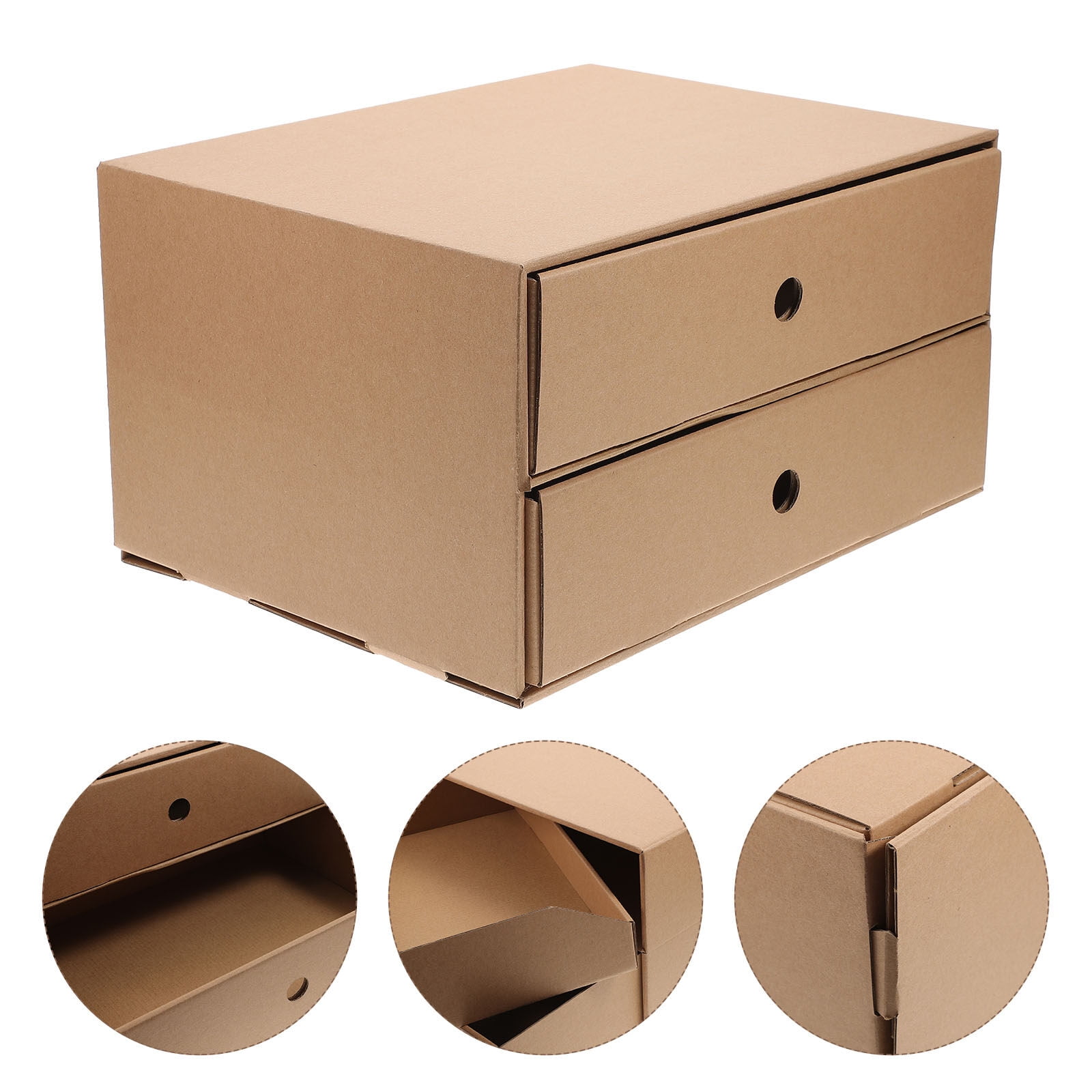 Luxshiny Sturdy Brown Paper Storage Box with Drawer for Desktop ...