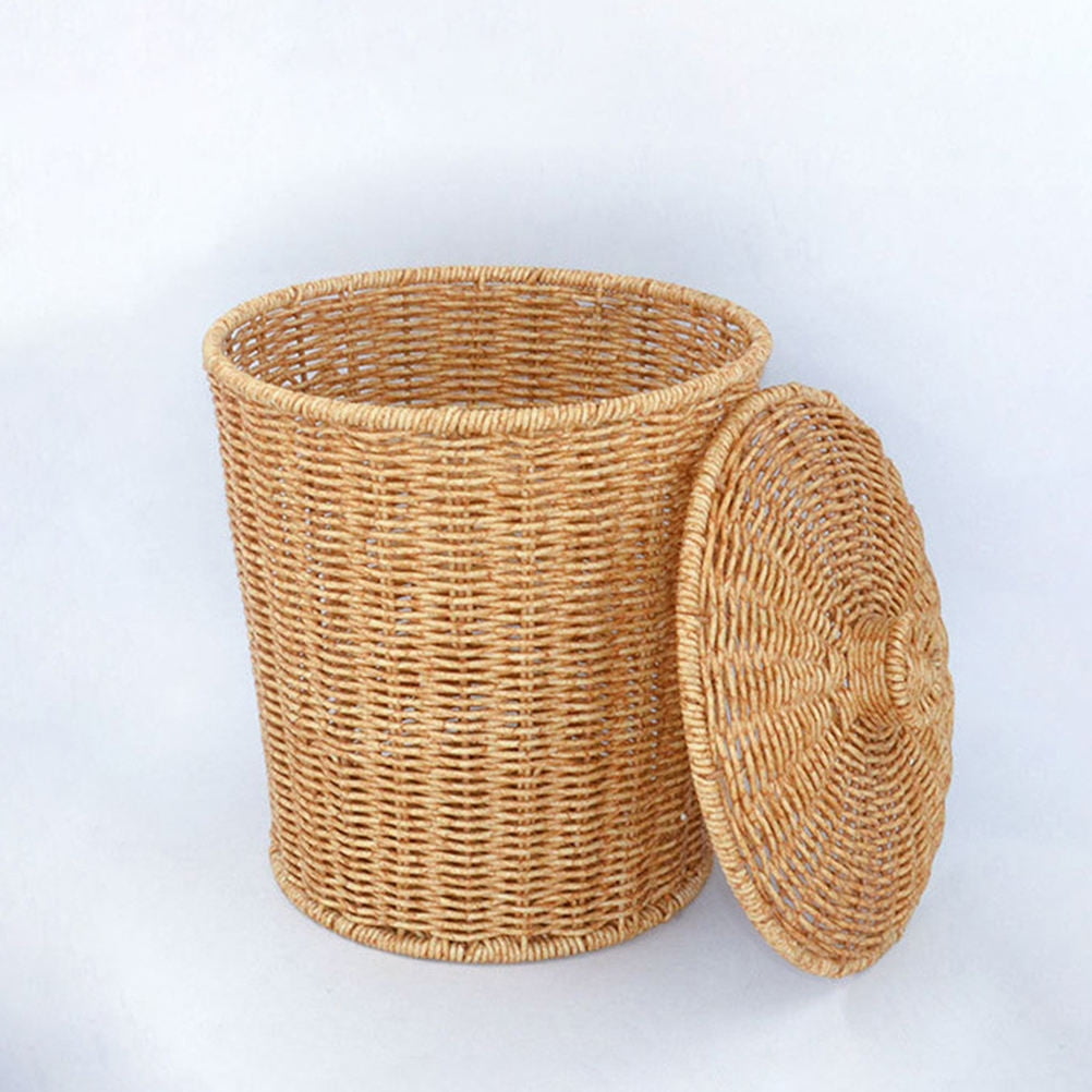 Luxshiny Trash Bin for Bedroom Waste Storage Khaki Round 1Pack ...
