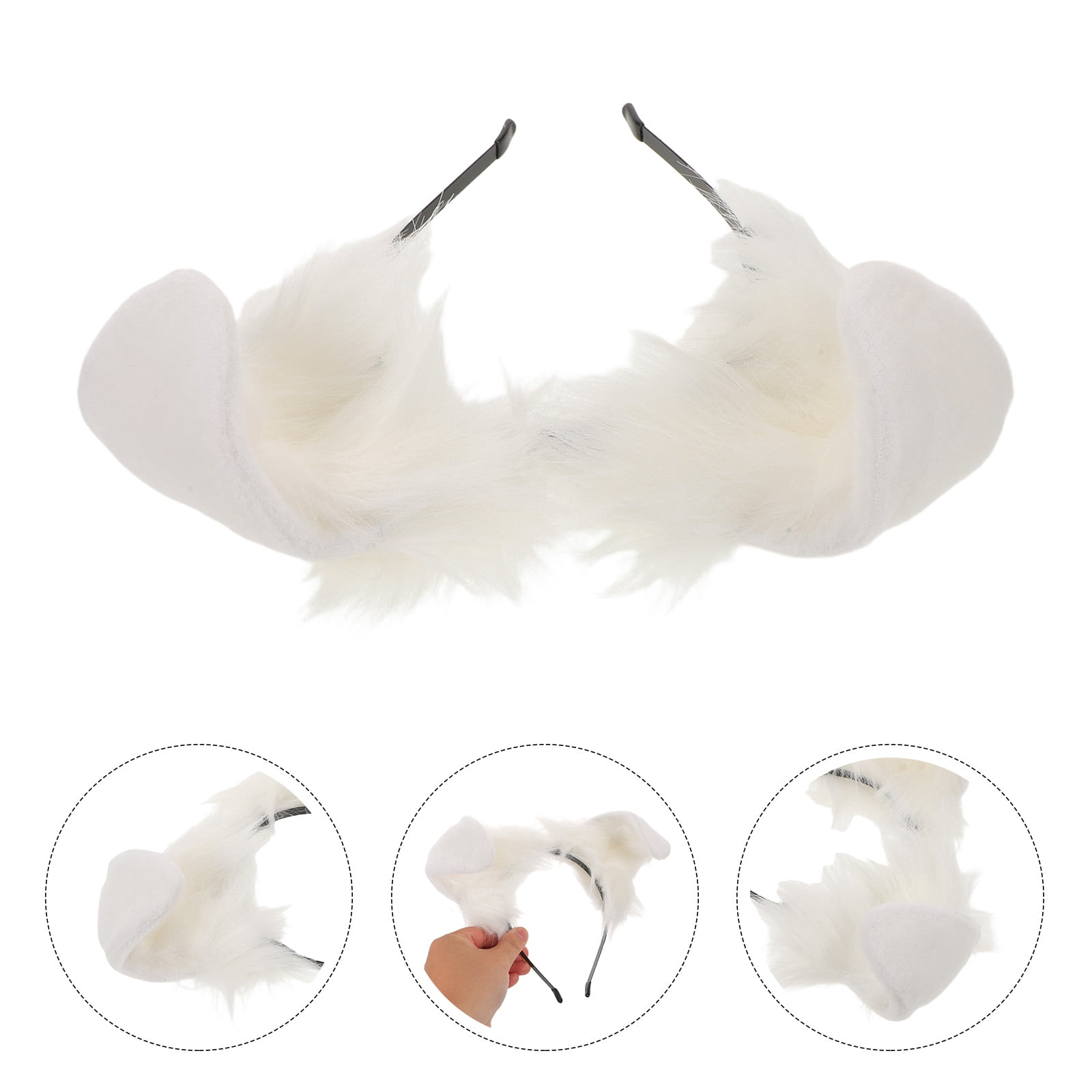 Luxshiny White Plush Dog Ears Headband Soft Furry Animal Ear Hair Hoop ...
