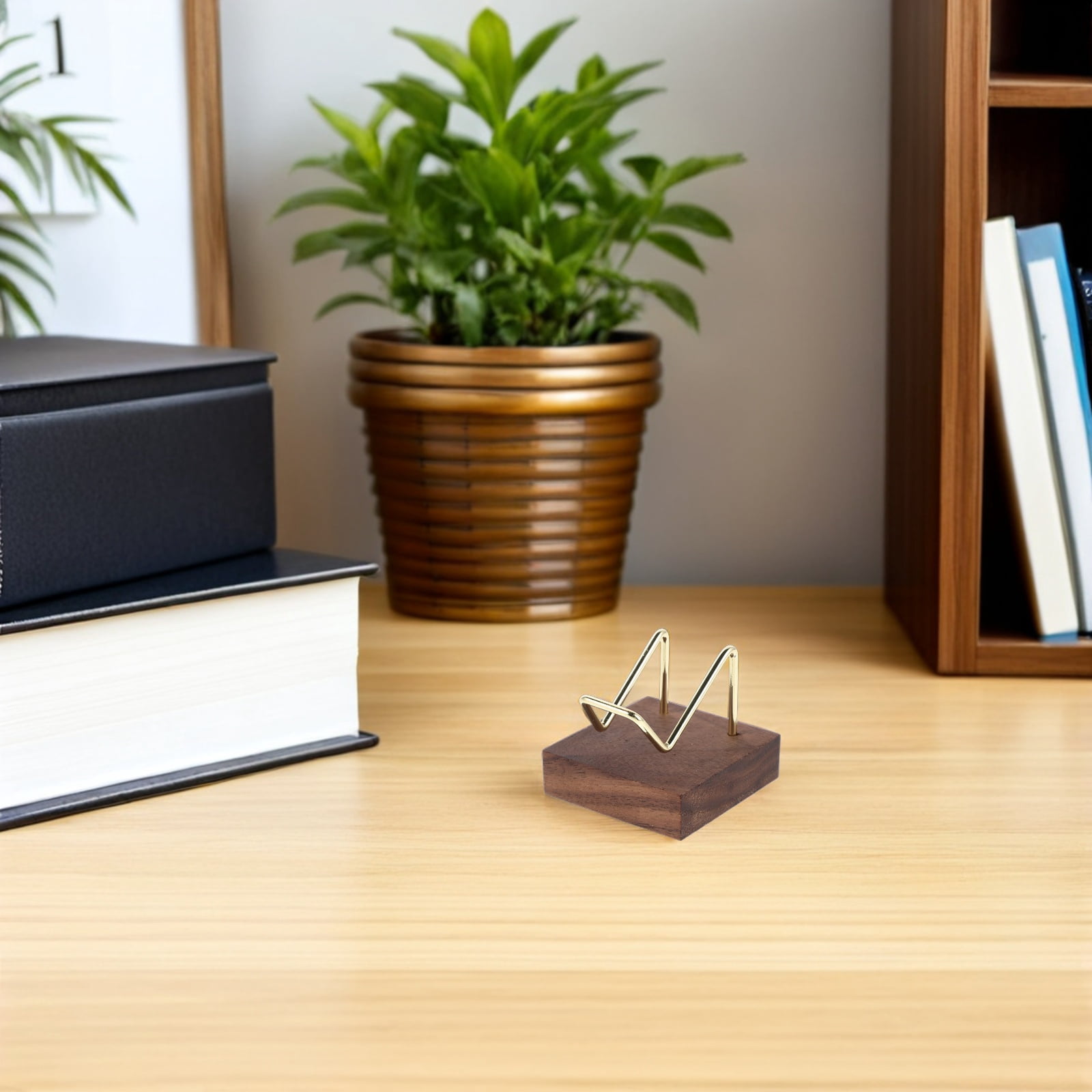 Luxshiny Wood Desktop Name Card Stand with Large Storage Capacity for ...