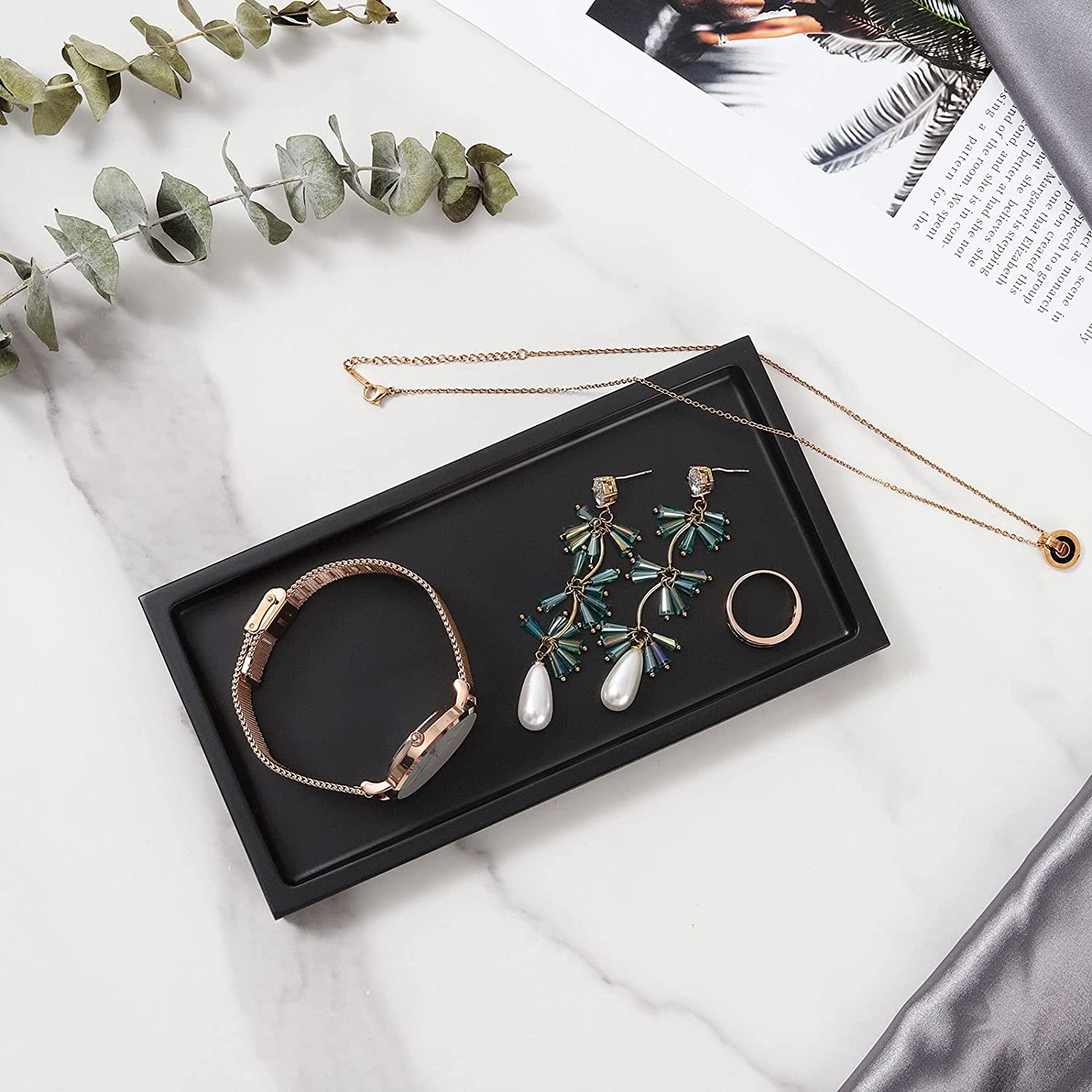 Luxspire Bathroom Vanity Tray, 8 x 4 inch Resin Dresser Jewelry Ring ...