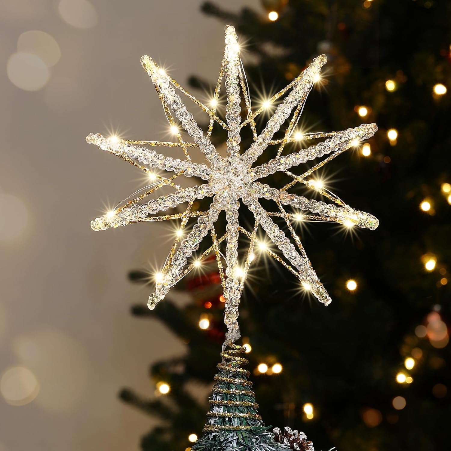 Luxspire Christmas Tree Topper, Lighted Star Tree Topper with USB Plug ...