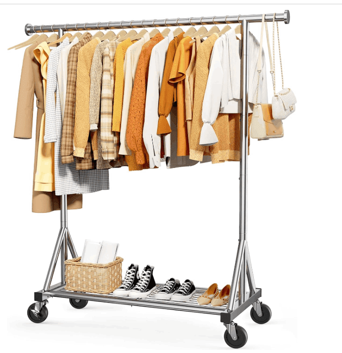 Luxspire Clothes Rack with Lockable Wheels, Simple Clothing Garment ...