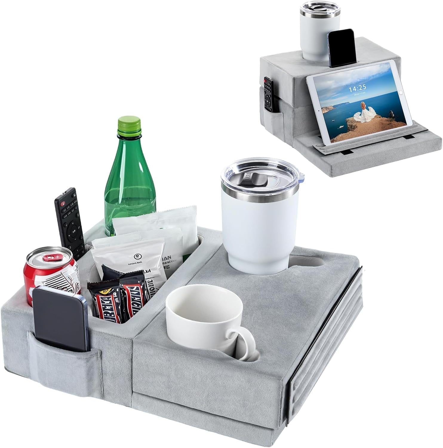 Luxspire Couch Cup Holder Tray, Couch Cup Holder Pillow with 8 Holes ...