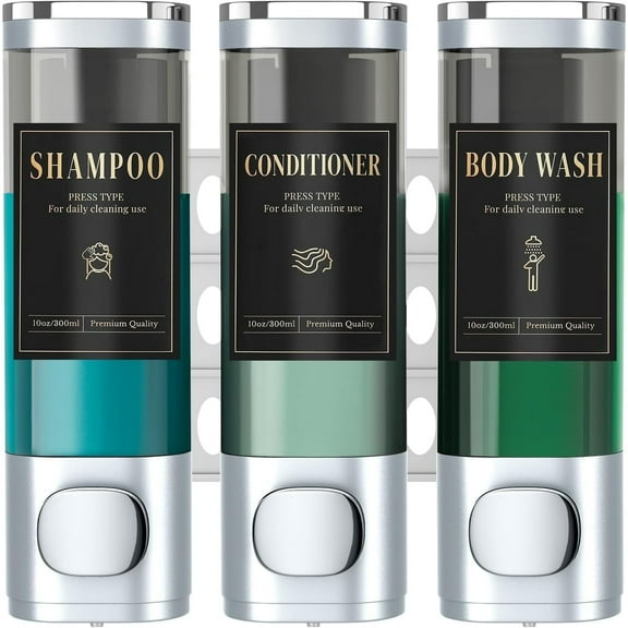 Shampoo and Conditioner Dispenser - Wall-Mounted 3-Chamber Shower Soap ...