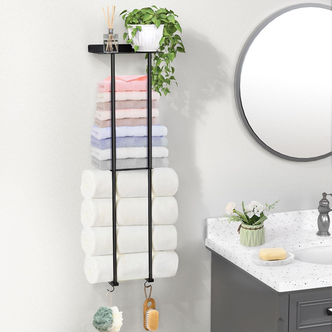 Auledio Metal Towel Rack Wall Mounted for Bathroom Storage Bath Towels ...