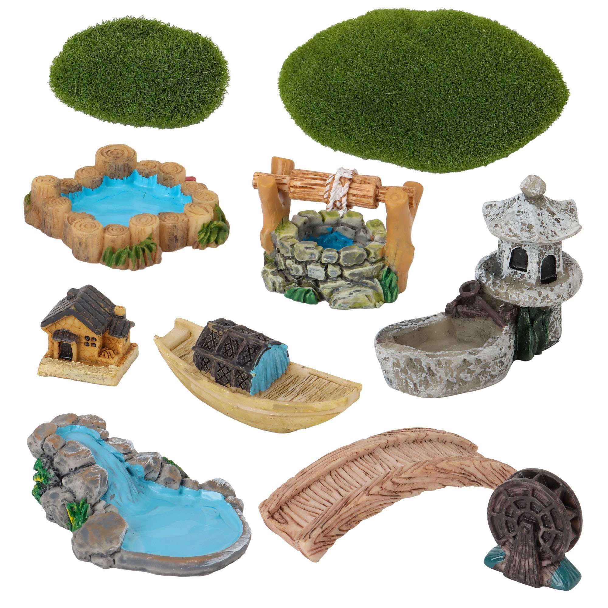 Luxtrada 10 Pcs Miniature Fairy Garden Set: Bridge, Lighthouse, Water ...