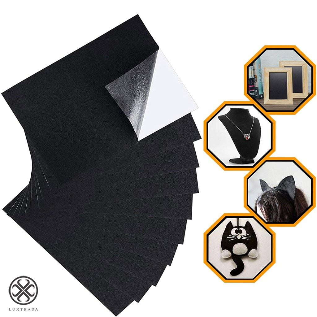 Luxtrada 10 Pieces Black Adhesive Back Felt Sheets Fabric Sticky Back ...