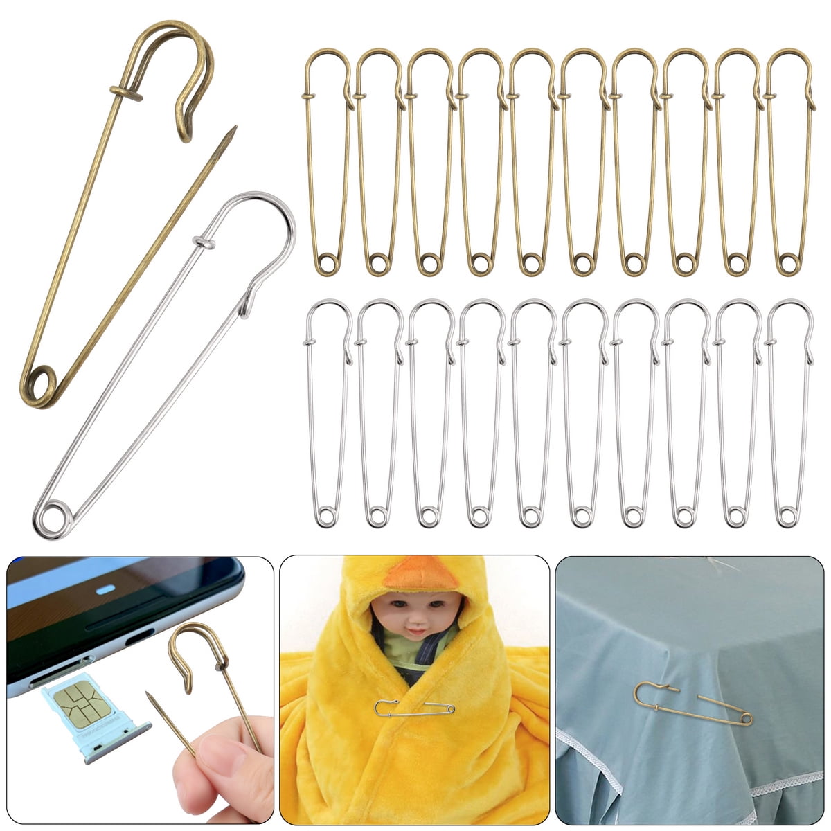 Luxtrada 10PCS Safety Pins Large Heavy Duty Safety Pin 3 Inch Stainless ...