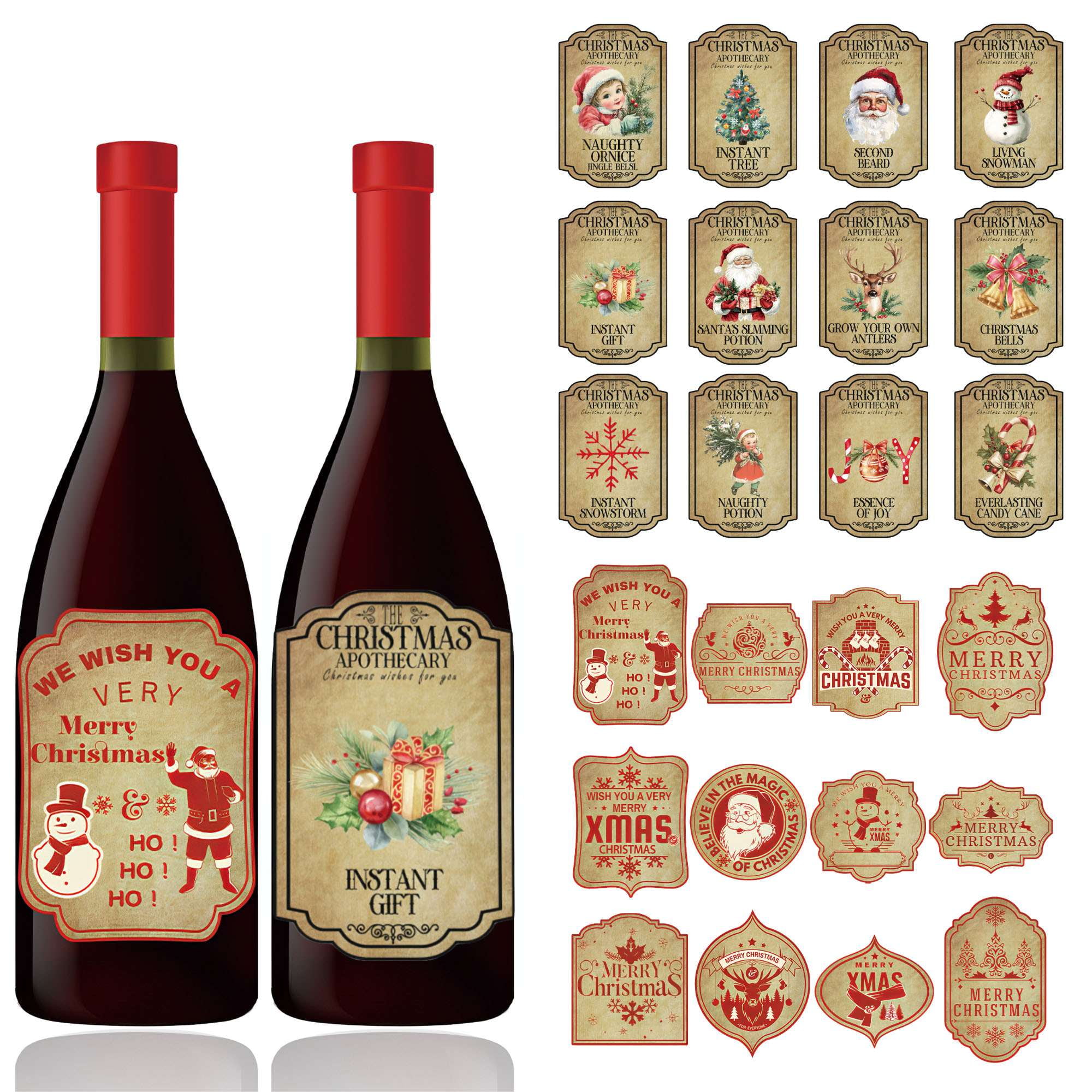 Luxtrada 12Pieces Christmas Wine Bottle Label Sticker, Christmas Party ...