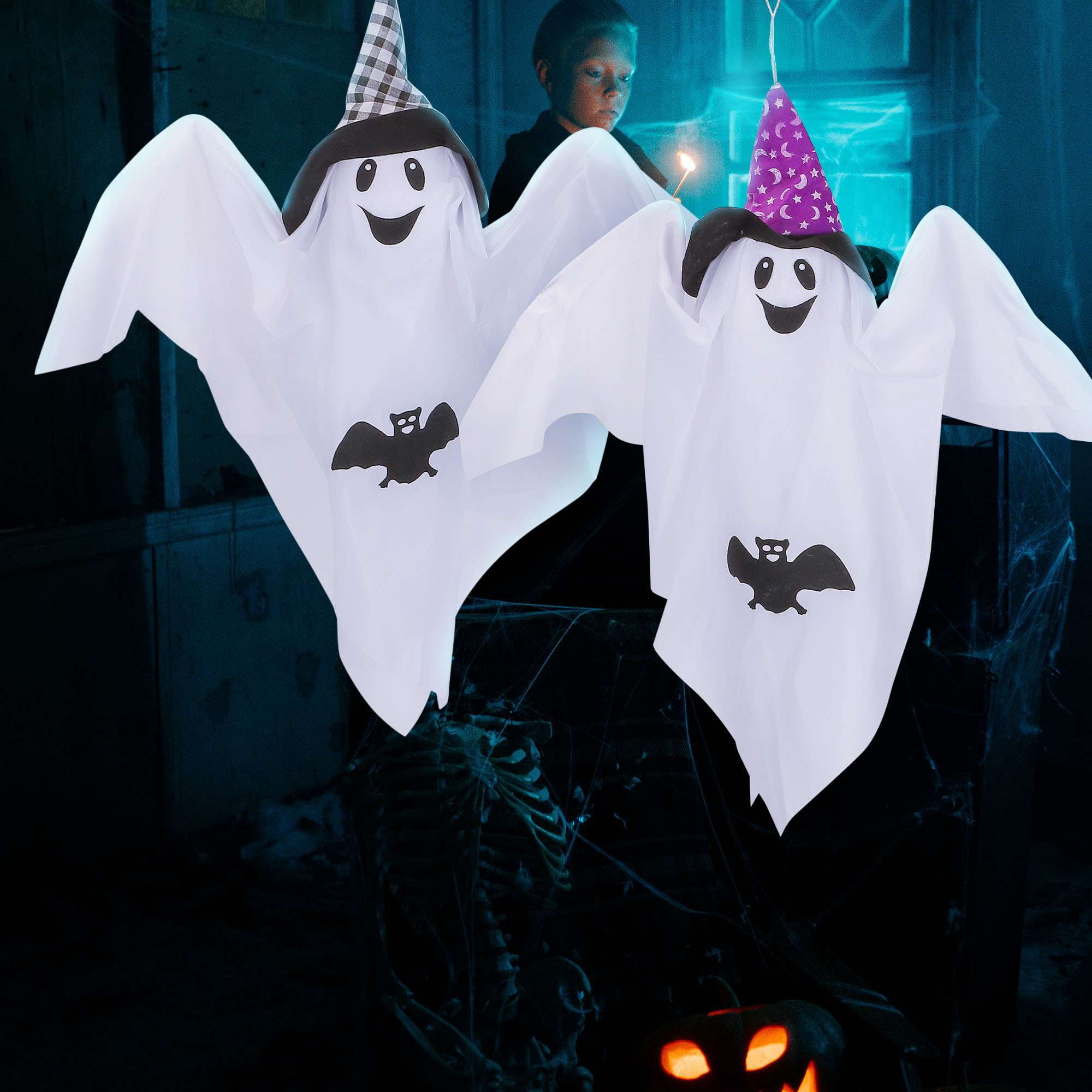 Luxtrada 2 Pack Halloween Hanging Ghosts Decoration 35 inch Big Flying ...