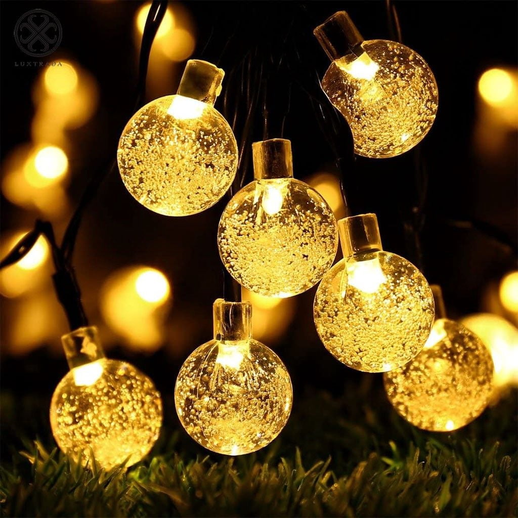 Luxtrada 21ft 30 LED Solar String Ball Lights Outdoor Waterproof Garden ...