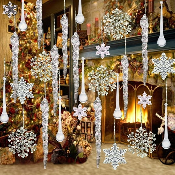 27pc Clear Acrylic Christmas Snowflake Icicles Hanging Drop ...