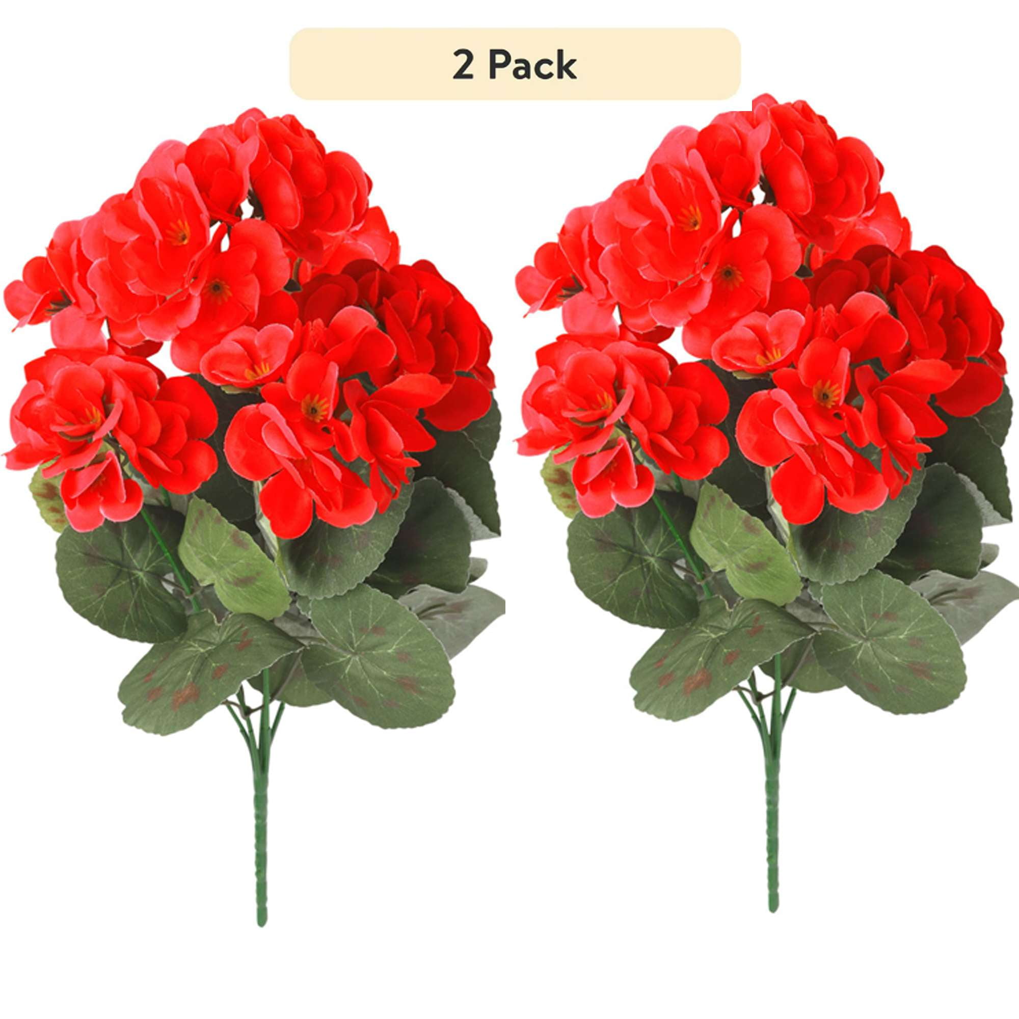 Luxtrada 2PCS 14.2'' Artificial Geraniums Silk Flowers Plants Home ...