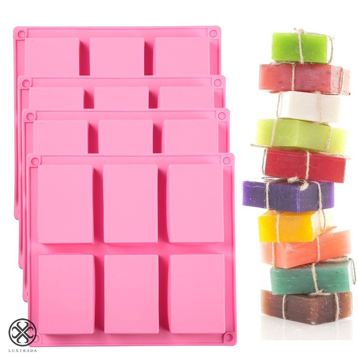 Luxtrada 4/2/1pcs Rectangle Silicone Soap Mold - 6 Large Cavity DIY ...