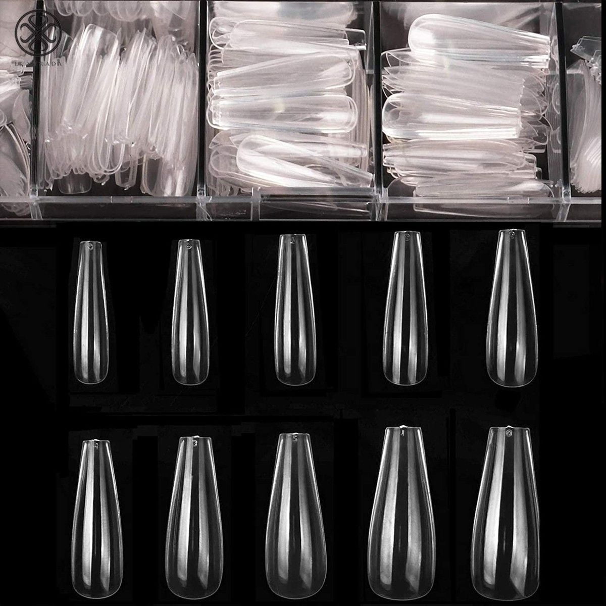 Luxtrada 500Pcs Nails Long Stiletto Fake Nails - Clear/Natural Acrylic ...