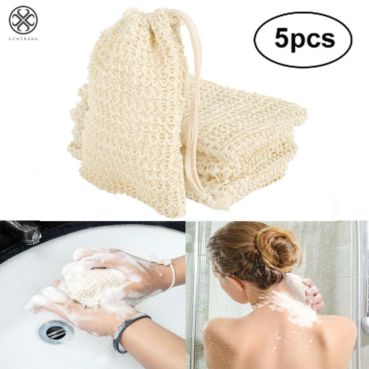 Luxtrada 5Pcs Sisal Soap Bag Ideal for Scraps & Save Soaps, Natural ...