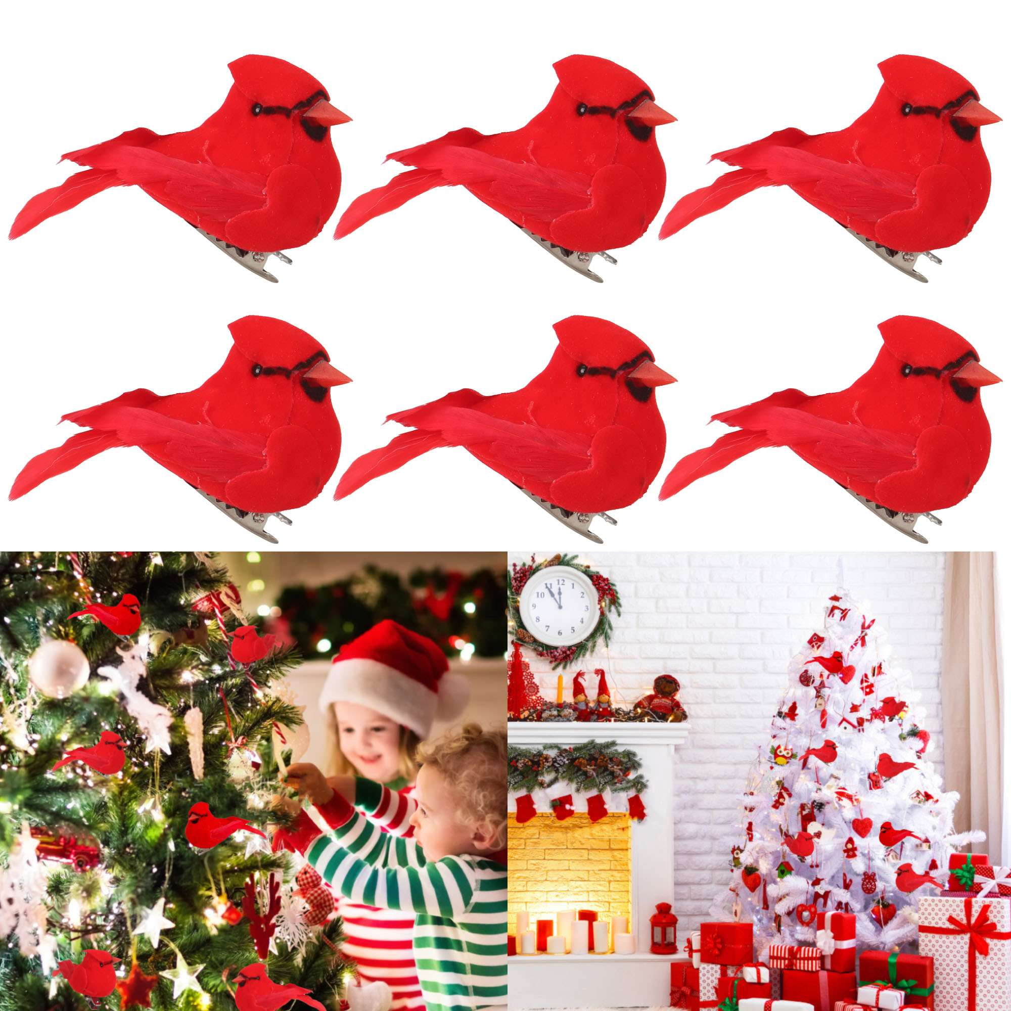 Luxtrada 6Pcs Realistic Lovely Cardinal Clip On Christmas Tree Ornament ...