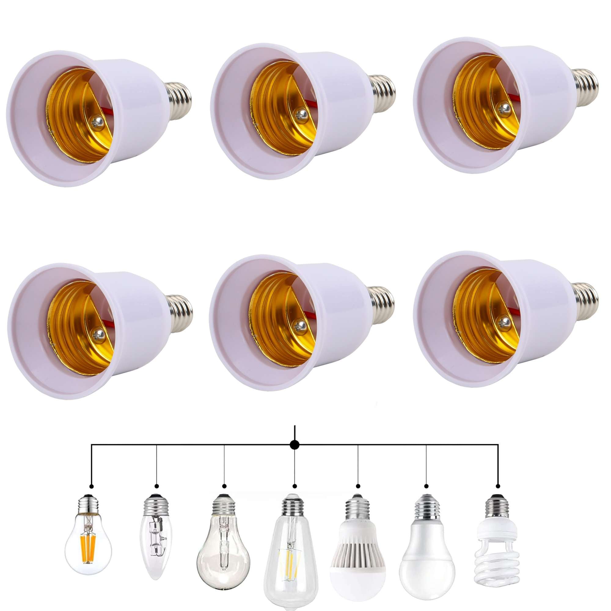 Luxtrada 6pcs Light Bulb Socket Adapter E12 to E26/E27 Base Chandelier ...