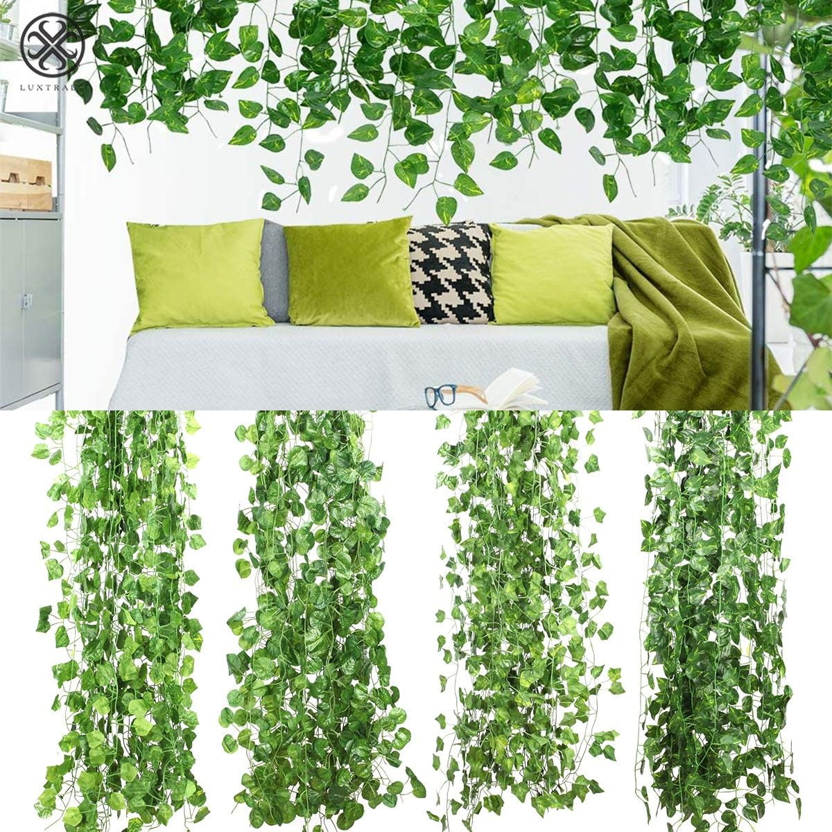 Luxtrada 7.2FT 12 Strands Artificial Flowers Silk Fake Ivy Leaves ...