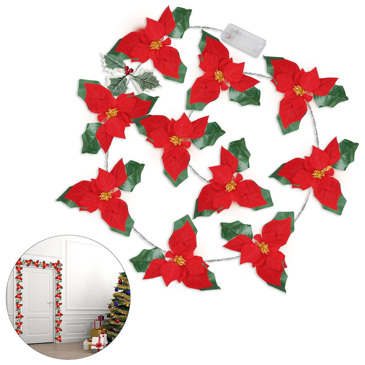 Luxtrada 79inch 1 Piece Lighted Poinsettia Christmas Garland with ...