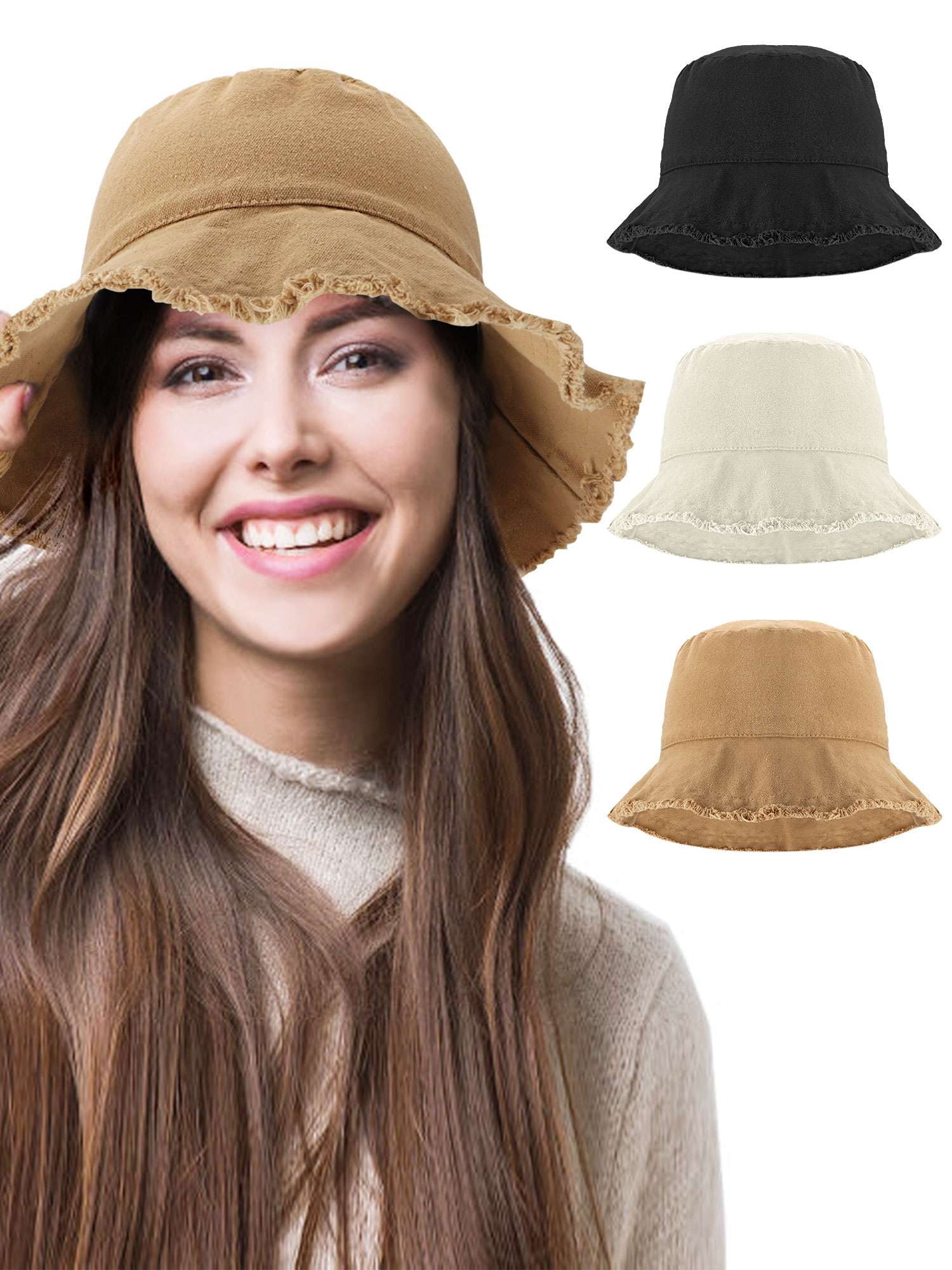 Luxtrada Bucket Hats for Women Wide Brim Summer Travel Packable Cotton Bucket Beach Sun Hat UPF ...