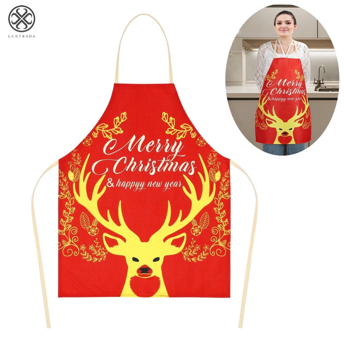 Luxtrada Christmas Aprons Christmas Santa Claus Apron Christmas Kitchen ...