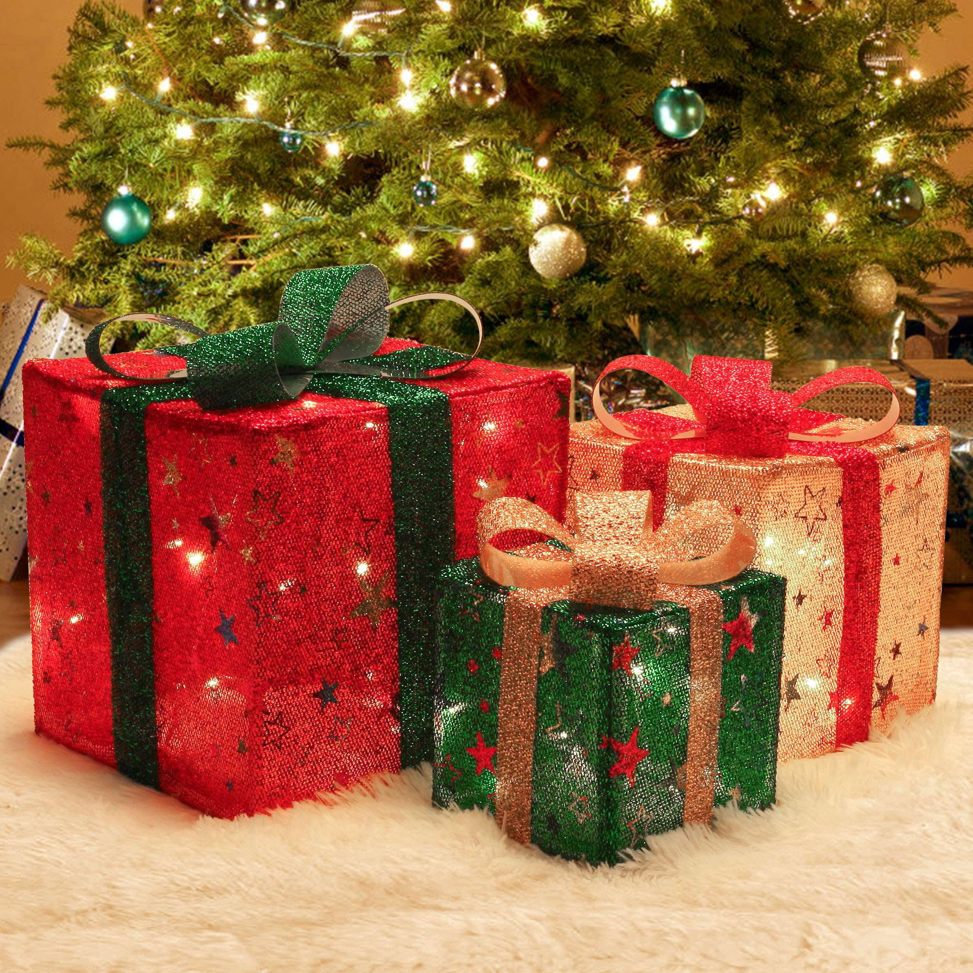 Luxtrada Christmas Decorations Lights, Set of 3 Christmas Lighted Gift ...