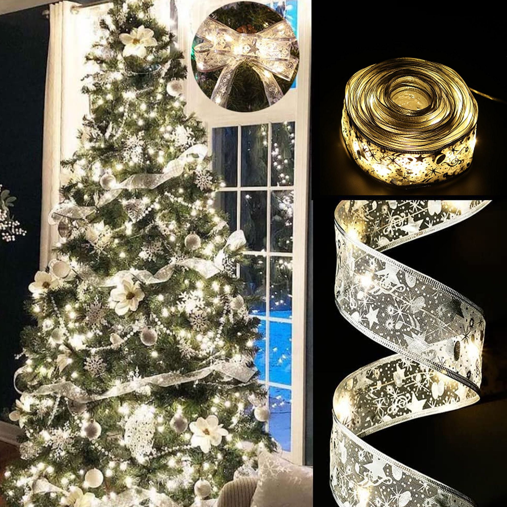 Luxtrada Christmas Ribbon Lights 32ft 100 LED Lights Battery Powered ...