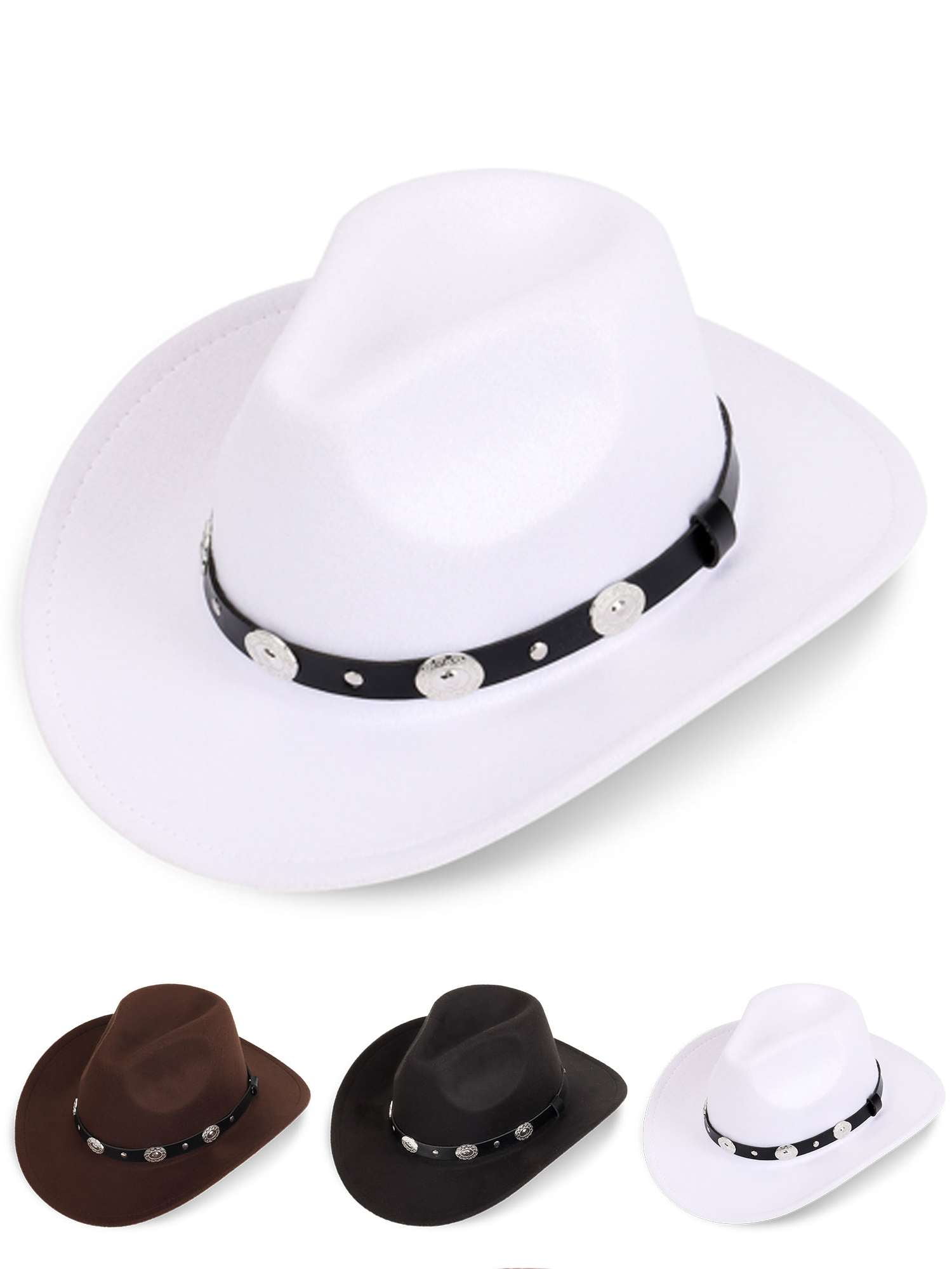 Luxtrada Cowboy Hats for Women Men Pu Leather Cowgirl Hat Wide Brim ...