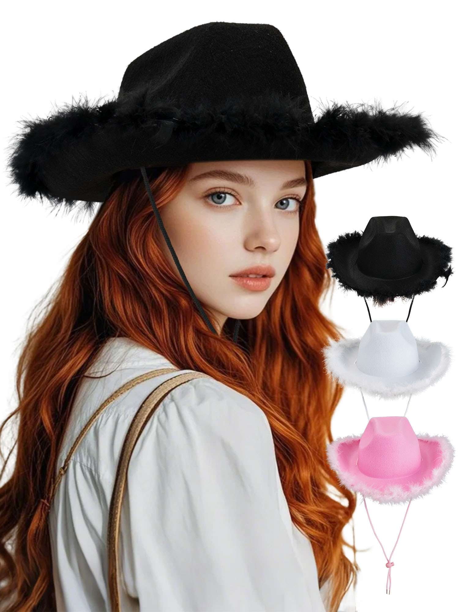 Luxtrada Cowgirl Hat with Fluffy Feathers Novelty Cowboy Hat Party ...