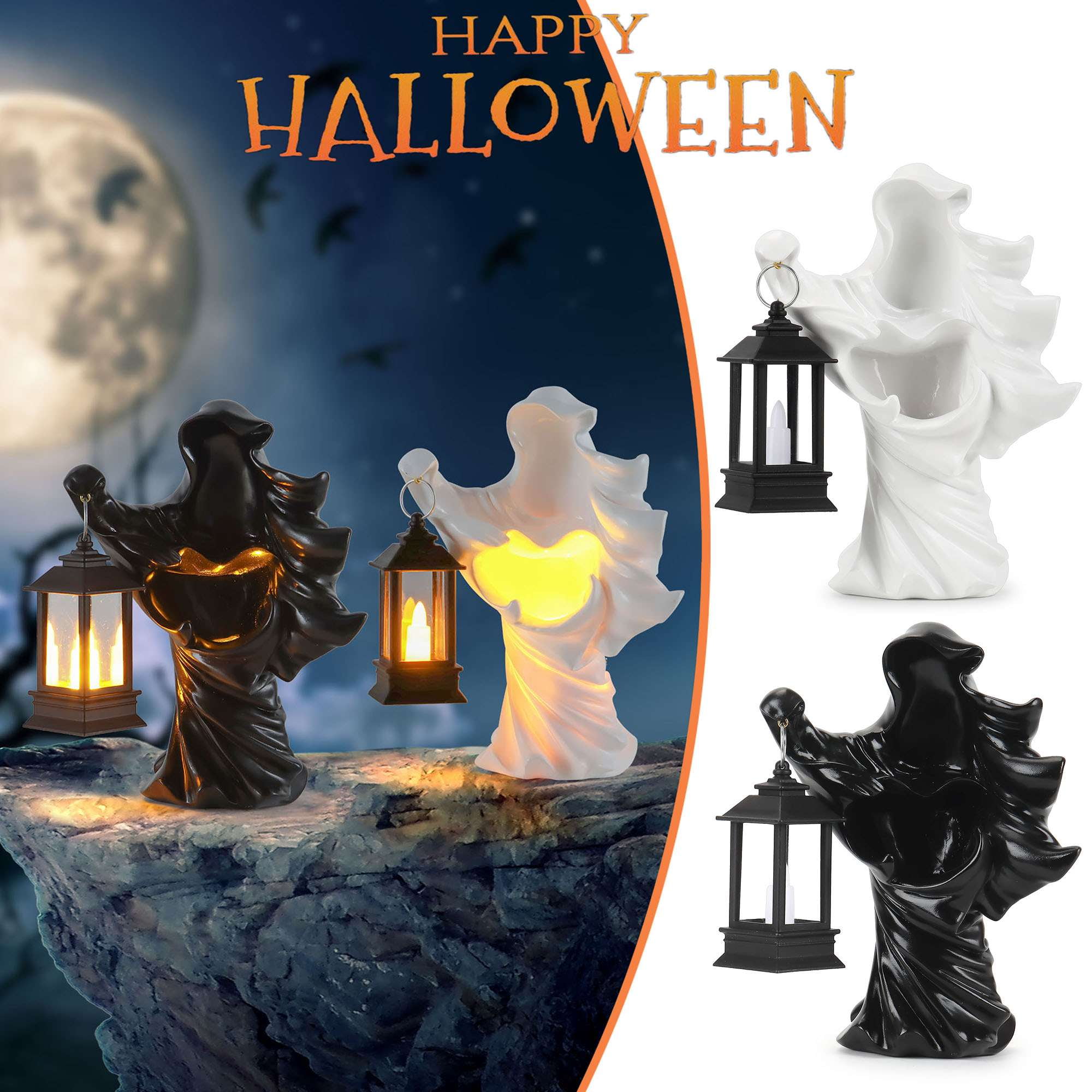 Luxtrada Cracker Barrel Ghost Witch Messenger and Lantern Ghost Statue ...