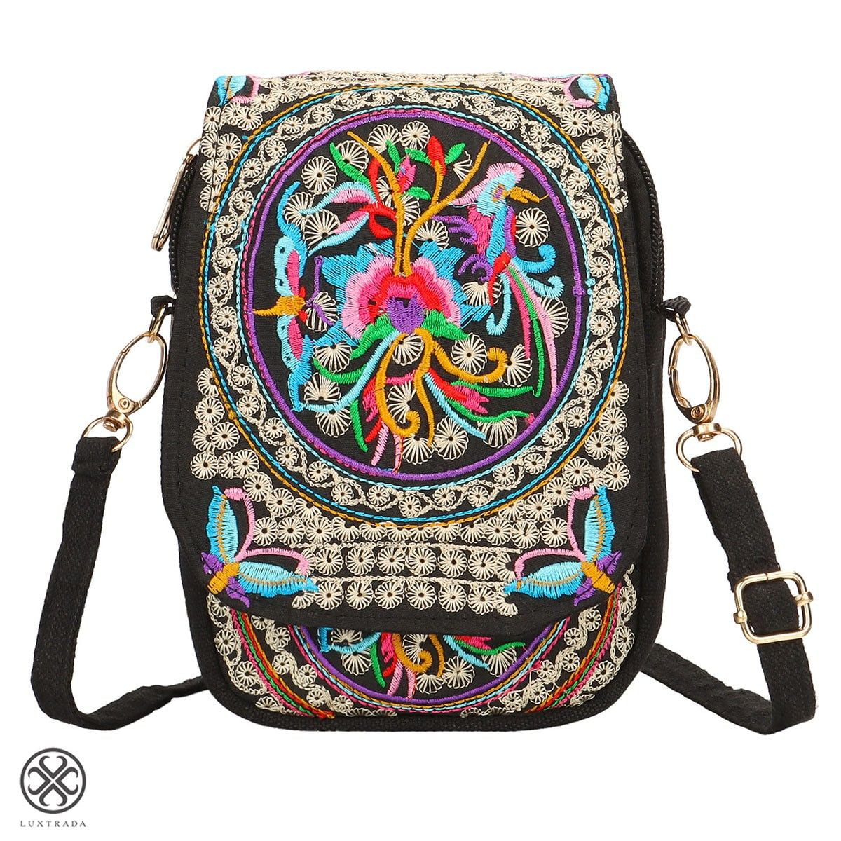 Luxtrada Crossbody Cell Phone Bag, Canvas Embroidered Small Shoulder ...