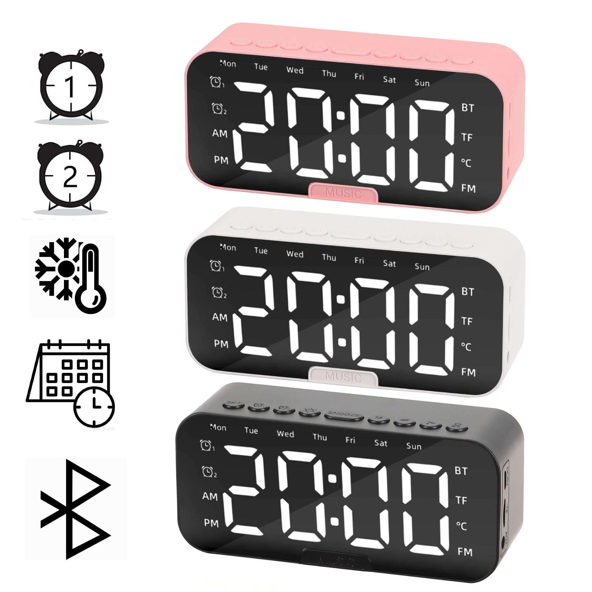 Luxtrada Electric Digital Dual Alarm Clock Battery Backup LED Large ...