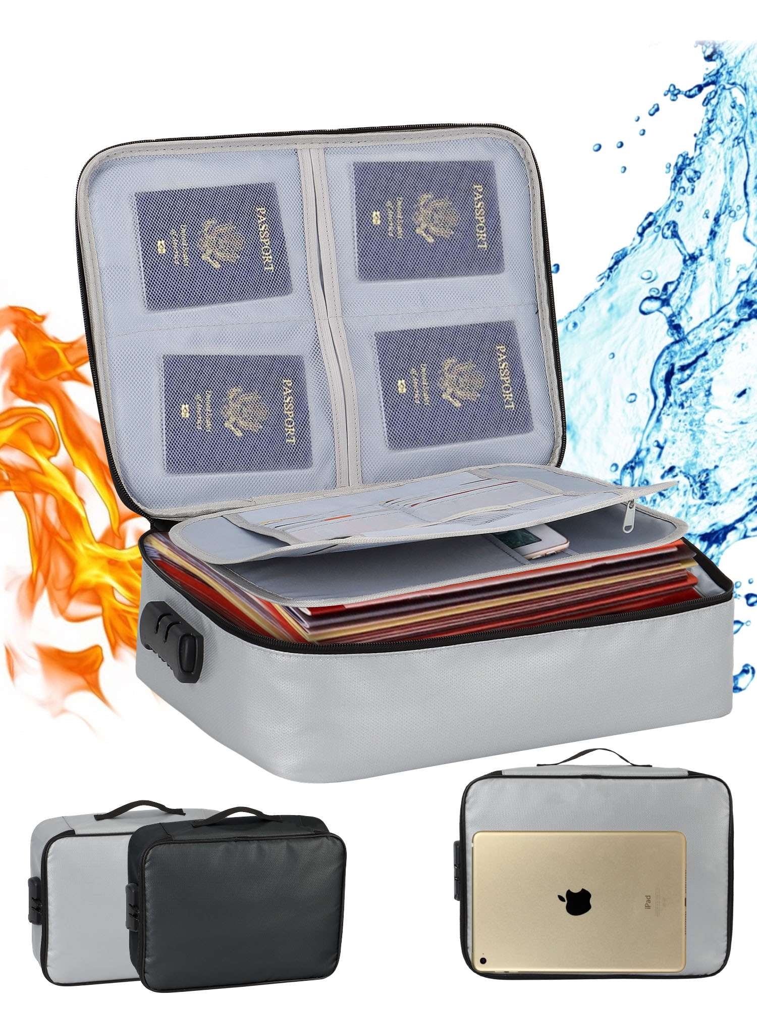 Luxtrada Fireproof Document Bag with Lock, Important Document Organizer ...