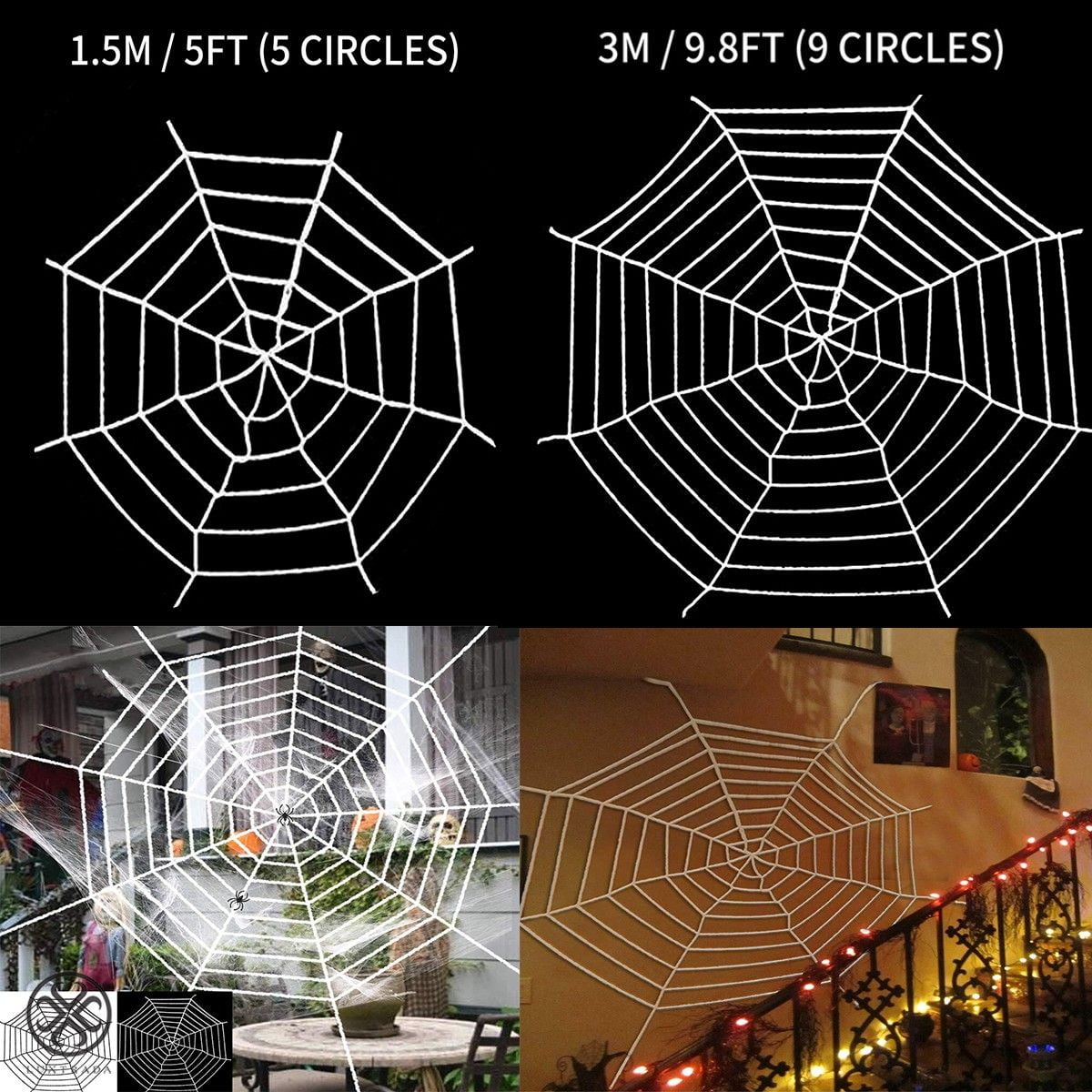 Luxtrada Halloween Spider Web Decor 4.9Ft Giant Cobweb Round Spider Web ...
