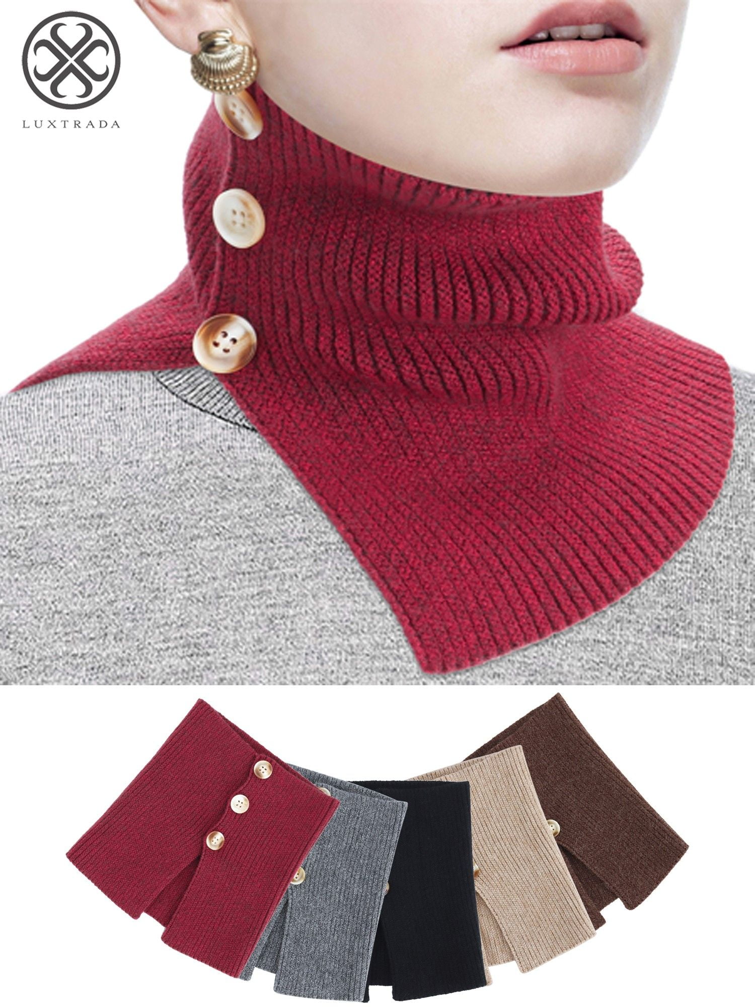 Luxtrada Knit Fake Collar Scarf Neck Warmer Detachable Button Closure ...