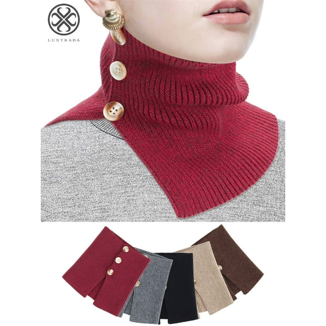 Luxtrada Knit Fake Collar Scarf Neck Warmer Detachable Button Closure ...