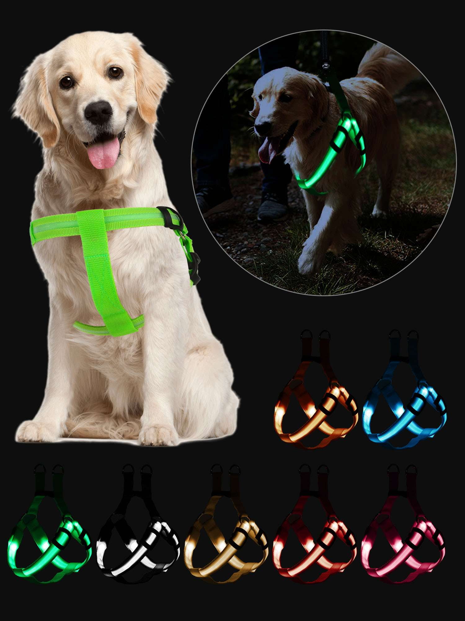 Luxtrada Light Up Dog Harness No Pull LED Dog Harness with Handle ...