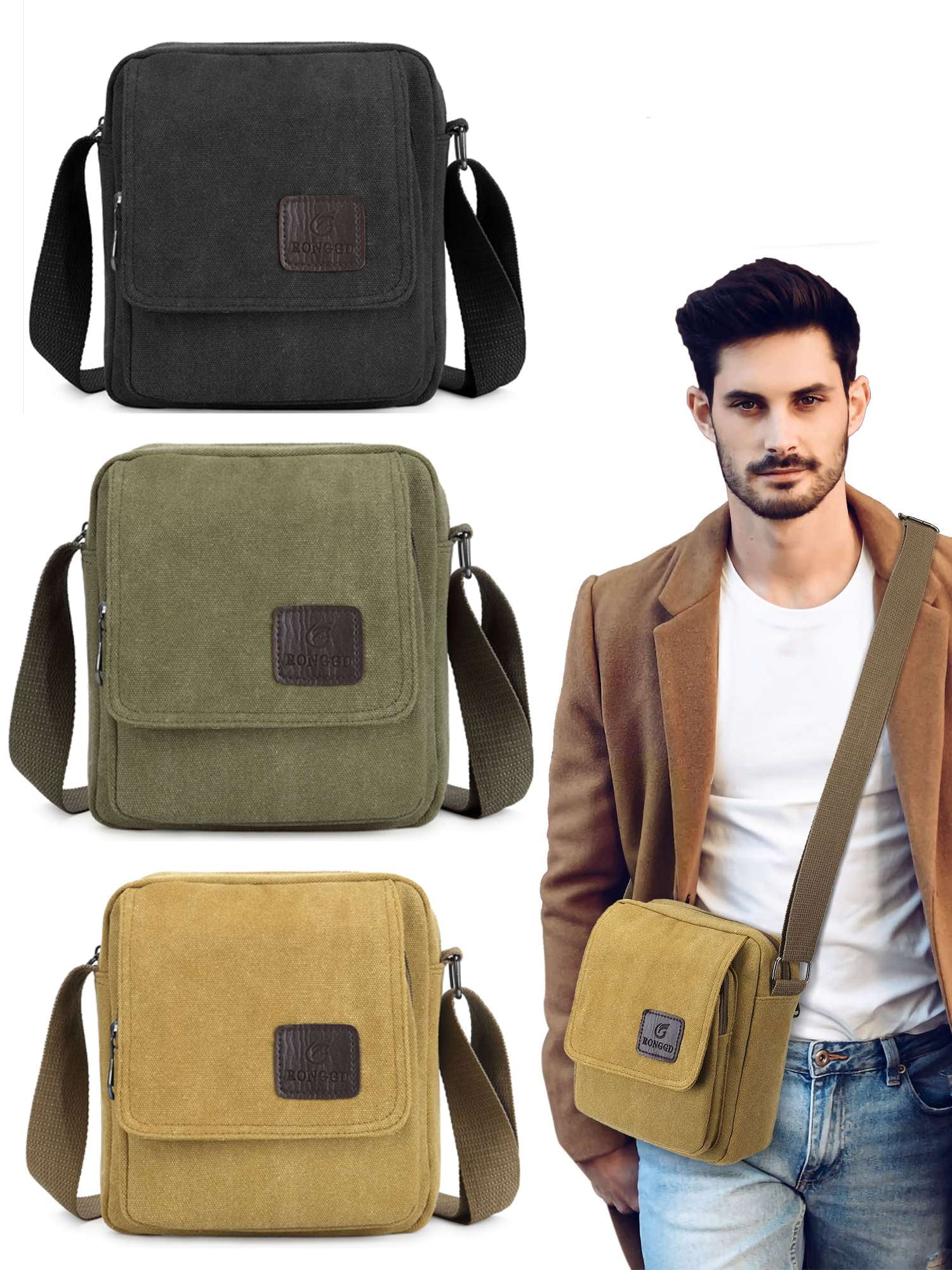 Luxtrada Men Vintage Canvas Crossbody Bag Portable School Satchel ...