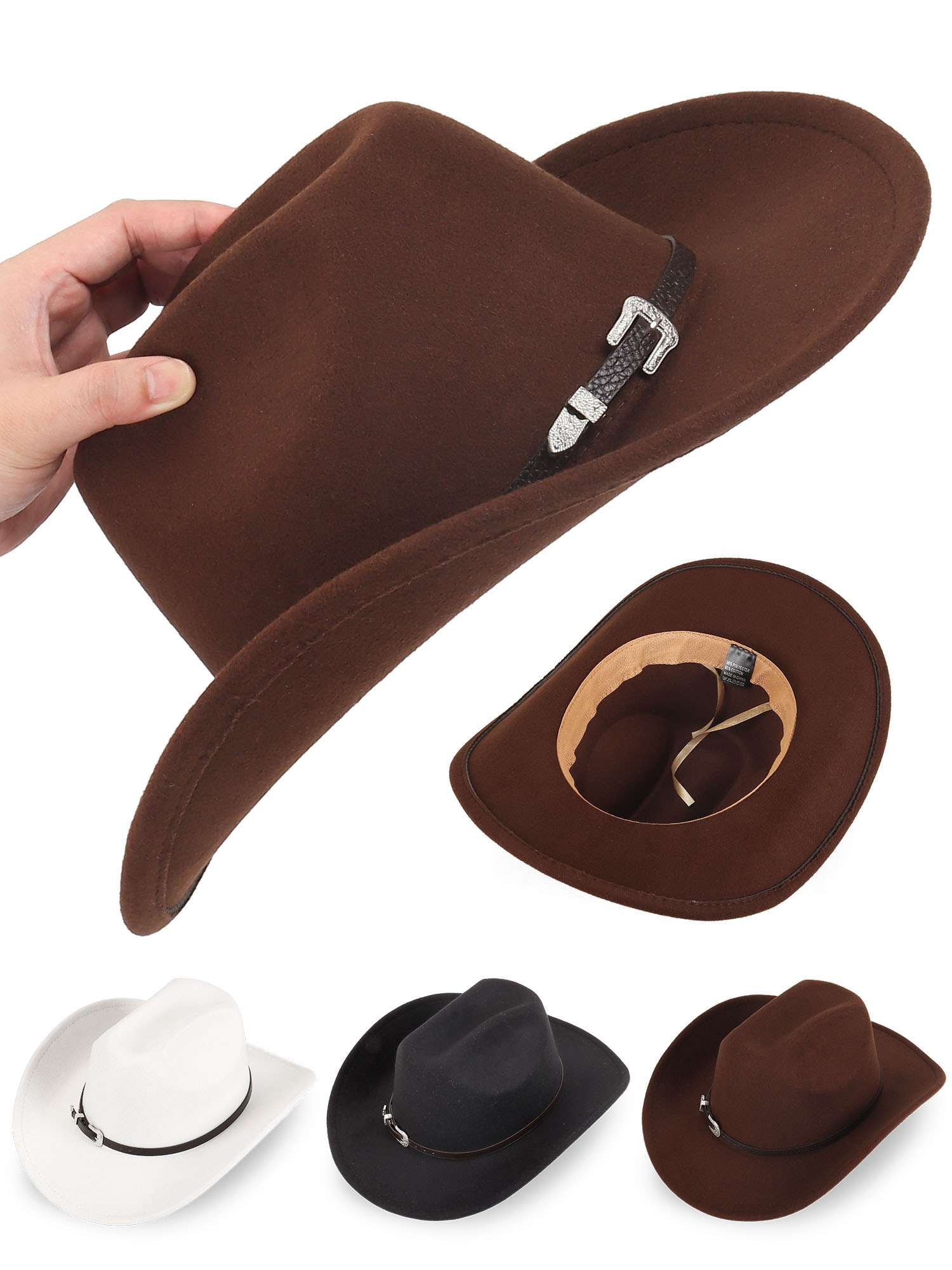 Luxtrada Men Women Fedora Western Cowboy Hat Casual Leather Belt ...