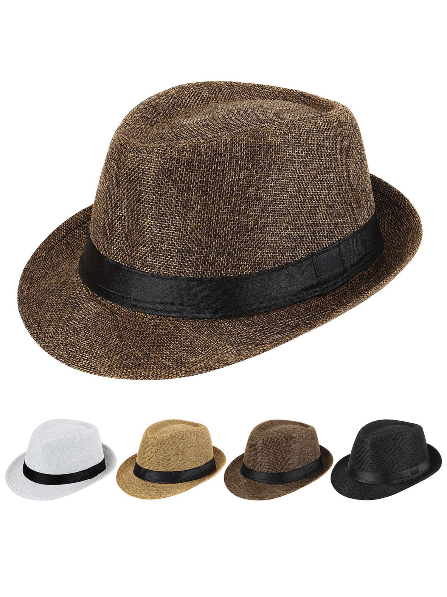 Luxtrada Men Women Straw Jazz Fedora Hat Trilby Cuban Sun Cap Panama ...