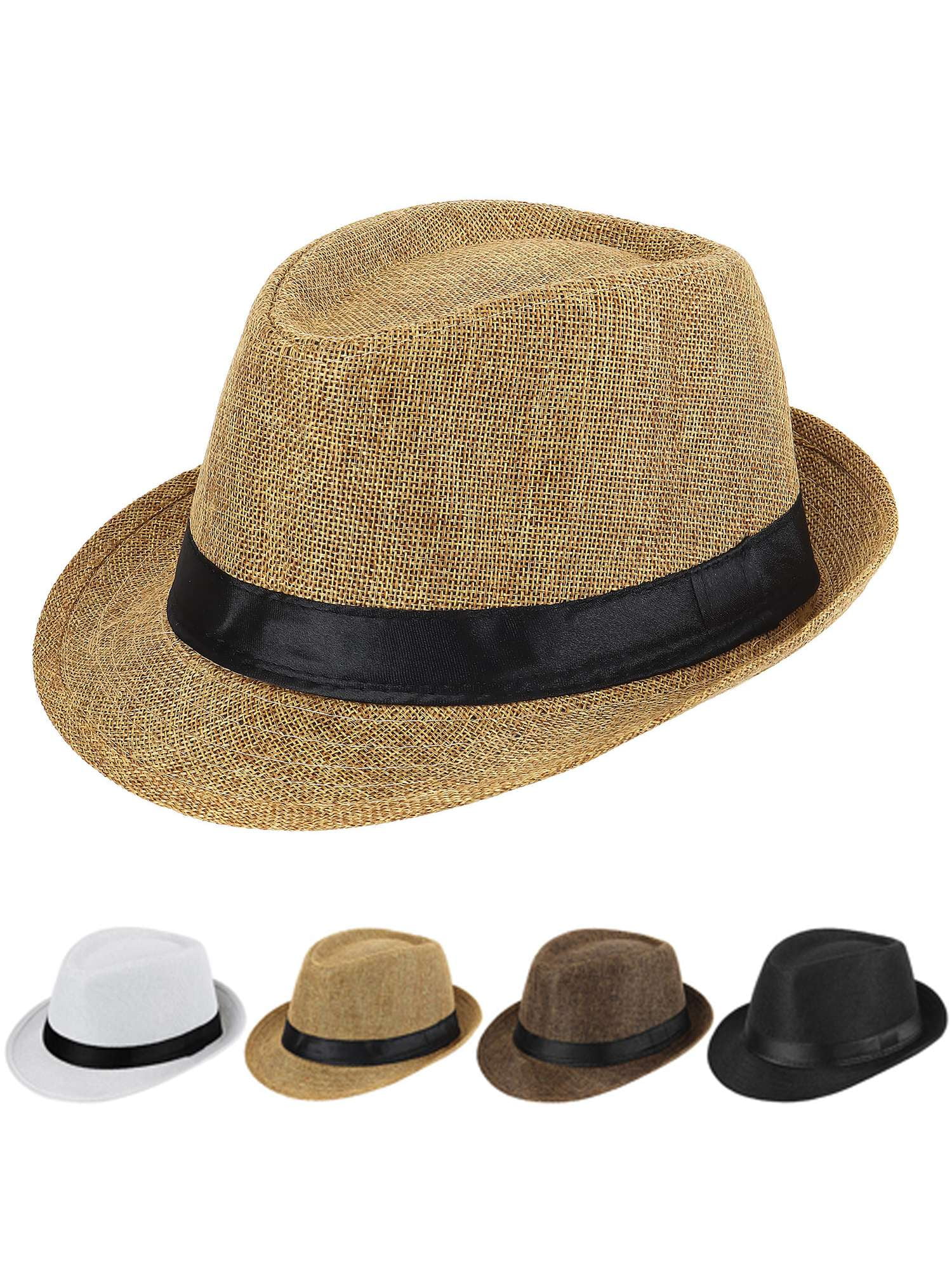 Luxtrada Men Women Straw Jazz Fedora Hat Trilby Cuban Sun Cap Panama ...