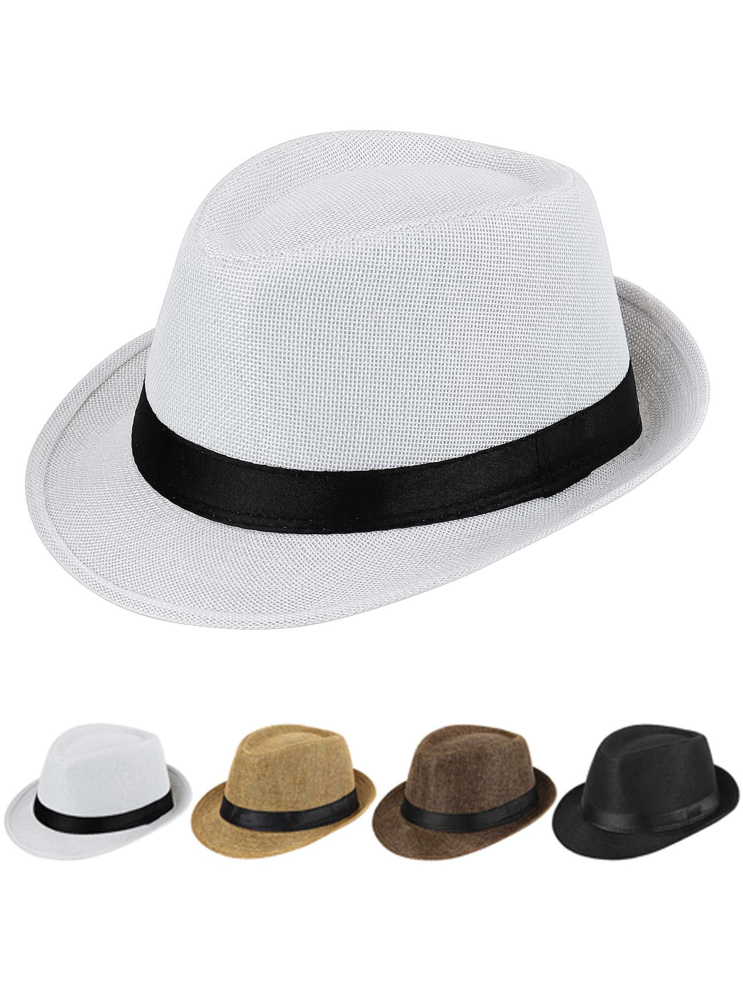 Luxtrada Men Women Straw Jazz Fedora Hat Trilby Cuban Sun Cap Panama ...