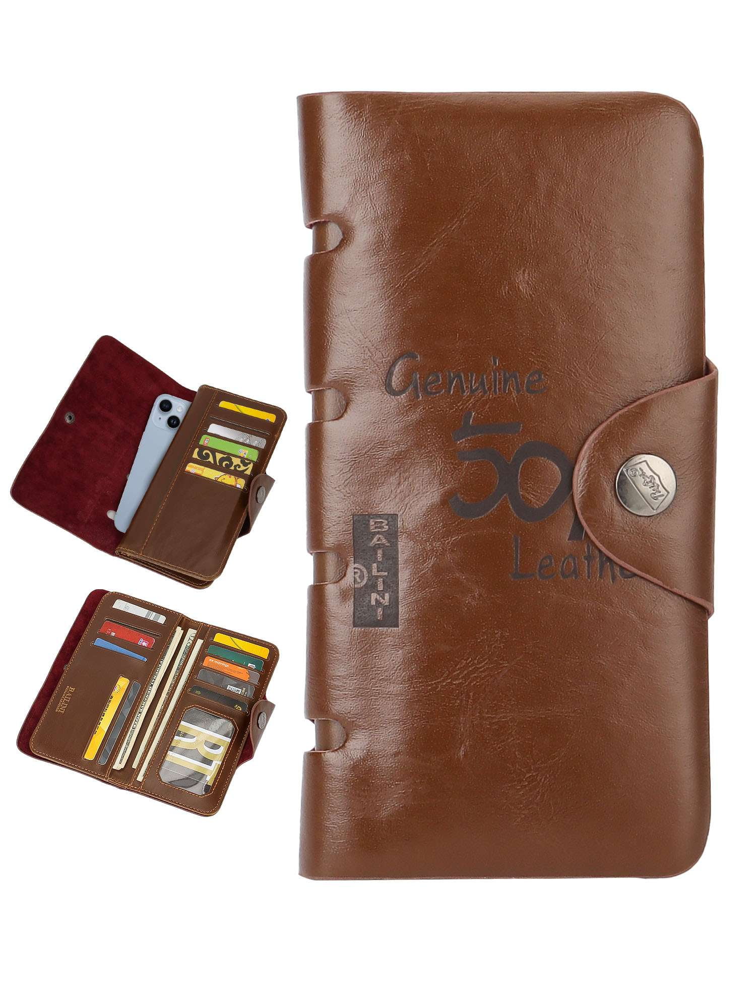 Luxtrada Men's Leather Wallet Bifold ID Card Holder Checkbook Long ...