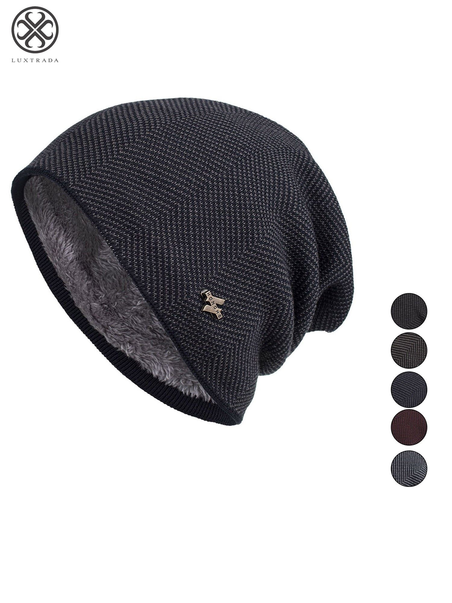 Luxtrada Mens Winter Warm Knitting Hats Plain Skull Beanie Cuff ...