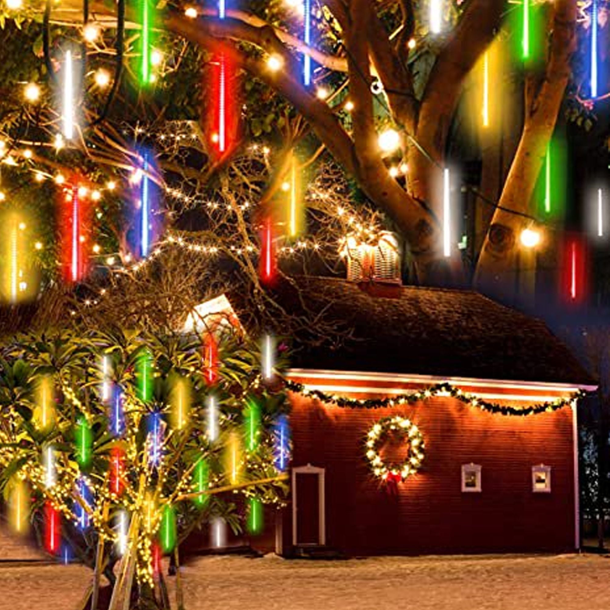 Luxtrada Meteor Shower Lights 30cm 192LED 8 Tubes, LED Snowfall Falling ...